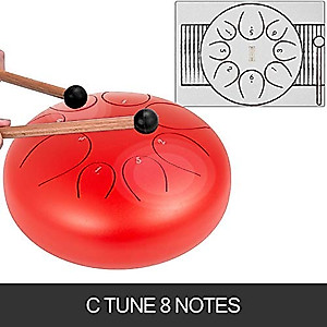 Happybuy Steel Tongue Drum 8 Notes 10 inches Mini Tongue Drum Red Handpan Drum Notes Percussion Instrument Steel Drums Instruments with Bag, Music Book, Mallets,Mallet Bracket