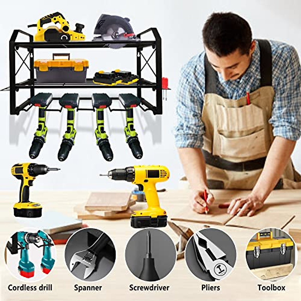 Power Tool Organizer and Storage for Garage Wall Mount Shelving, Pegboard Drill Holder Wall Hangers for Tools Control Accessories Yard Tool for Garage Perfect for Gift 16.5"D* 7.8"W* 9.6"H