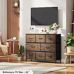 WLIVE 8 Drawer Dresser for Bedroom, Fabric Dresser with Large Storage Drawer Unit for Entryway, Chest of Drawers for Living Room, Rustic Brown