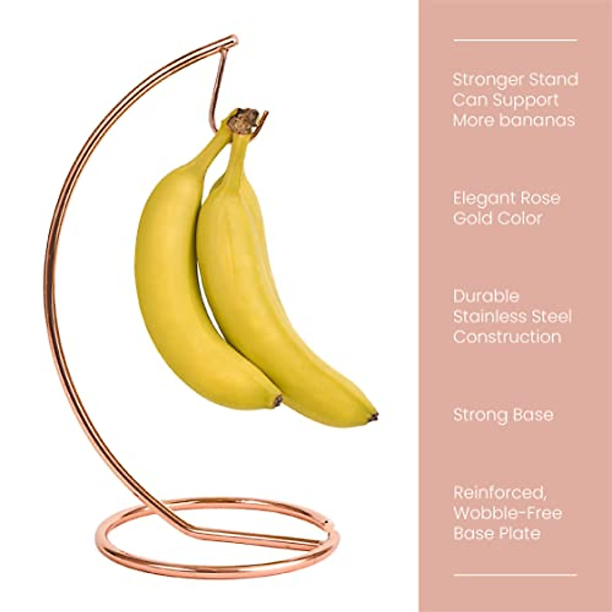 Rose Gold Banana Holder | Rust-Resistant & Durable Steel Construction | Sleek & Modern Design for Kitchen Countertops | Perfect for Home and Office Use | Prevents Bruising & Extends Shelf Life
