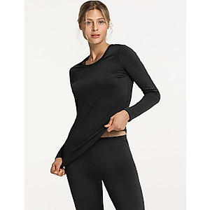 TSLA Women's Thermal Underwear Set, Soft Fleece Lined Long Johns, Winter Warm Base Layer Top & Bottom, Fleece Set Black, Small