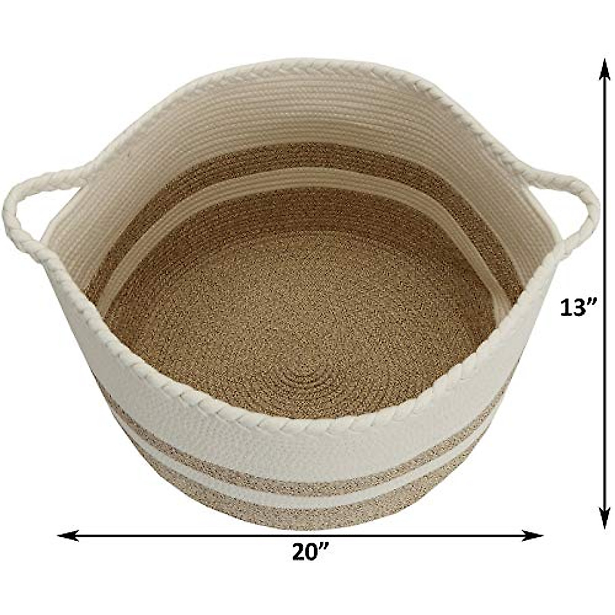 Nicunom Extra Large Cotton Rope Basket 20" x 20"x 13", Kids Playroom Storage Organizer, Living Room Blanket Storage with Handle, Woven Nursery Laundry Basket for Clothes, Blanket, Towels, Toys