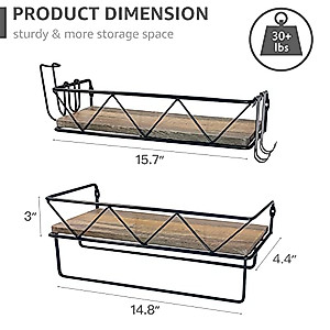 QEEIG Floating Shelves - Bathroom Shelves with Towel Bar Wall Mounted Shelf Farmhouse Bathroom Decor 16 inch Set of 2 (FS014)