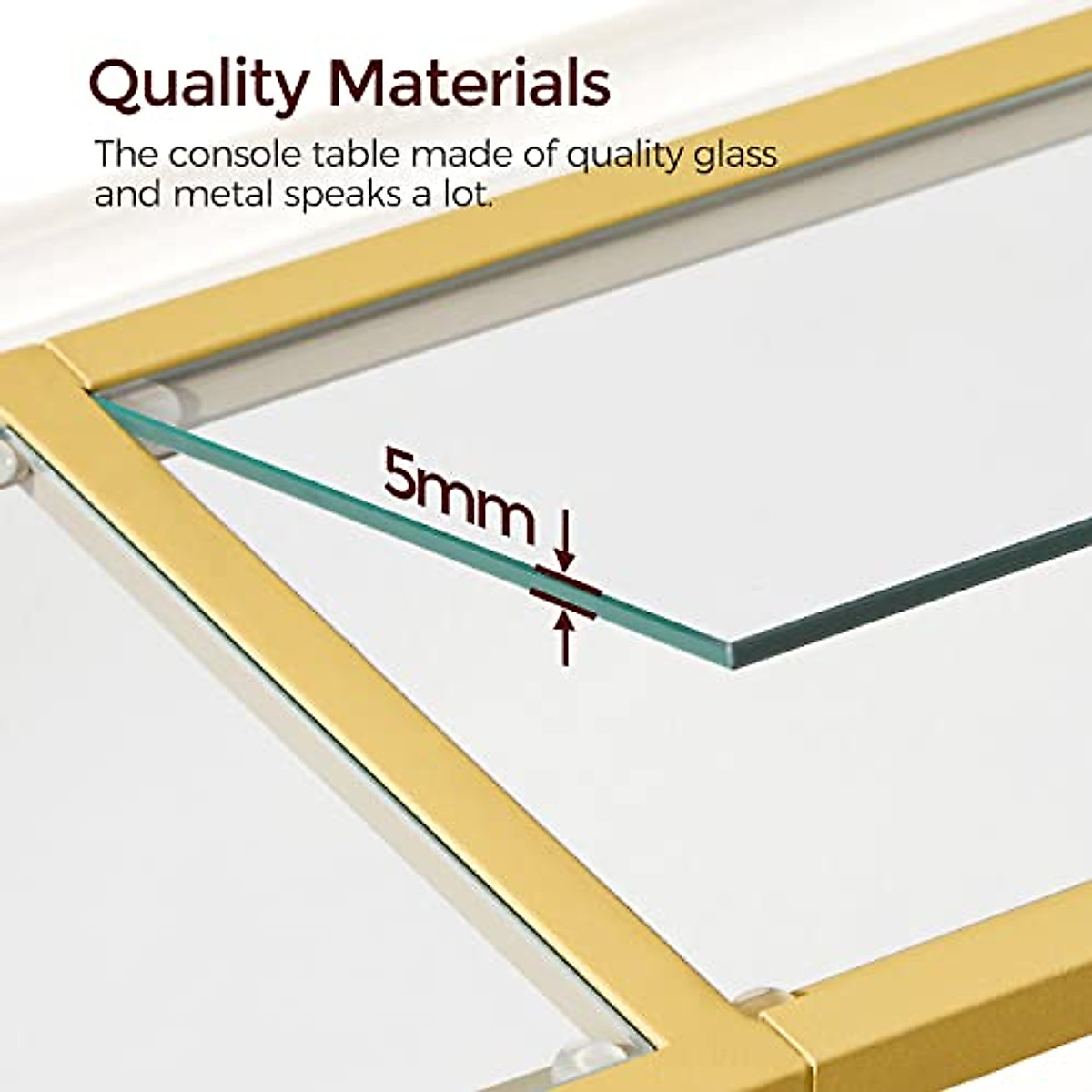 MAHANCRIS Slim Console Table, 27" Narrow Behind Sofa Table, Tempered Glass Entryway Table with Metal Frame, Adjustable Feet, Industrial Style, for Entrance, Living Room, Hallway, Glod CTJ68B01