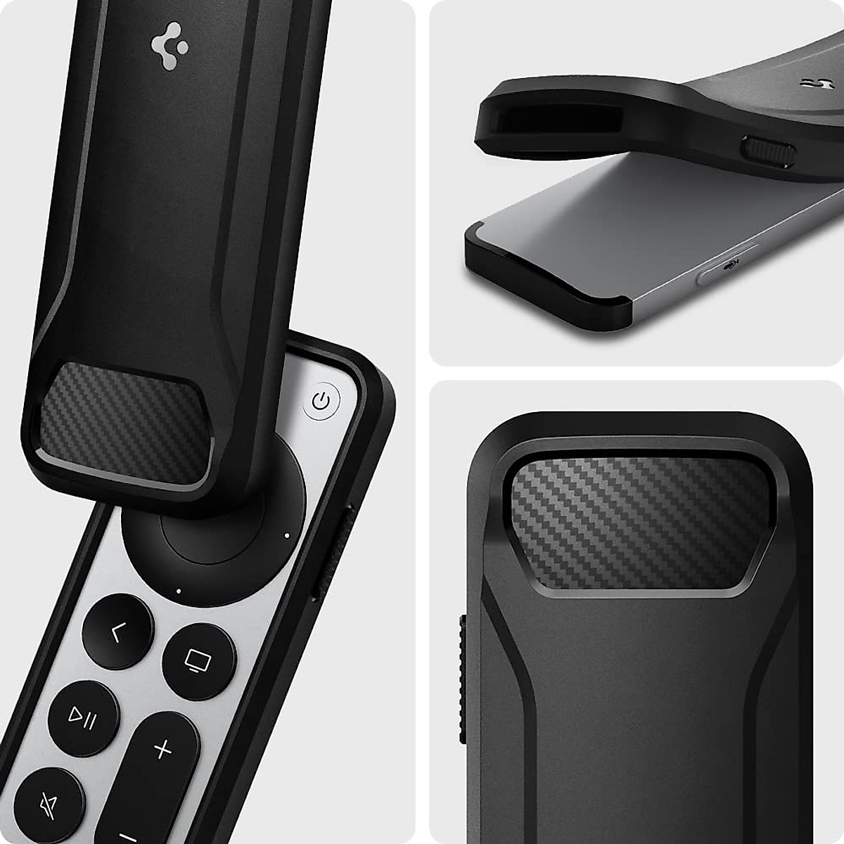 Spigen Rugged Armor Designed for Apple TV 4K 2021/2022 Siri Remote Case Cover with Shockproof Magnetic Technology and Wrist Strap (Metal Plate and Magnetic Included) - Black
