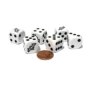 Set of 6 Bat 16mm D6 Round Edge Koplow Animal Dice - White with Black Pips
