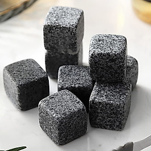 Pack of 9 Whiskey Stones Gift Set Reusable Ice Cube Whiskey Rocks with Wooden Gift Box and Storage Carrying Pouch (Gray)