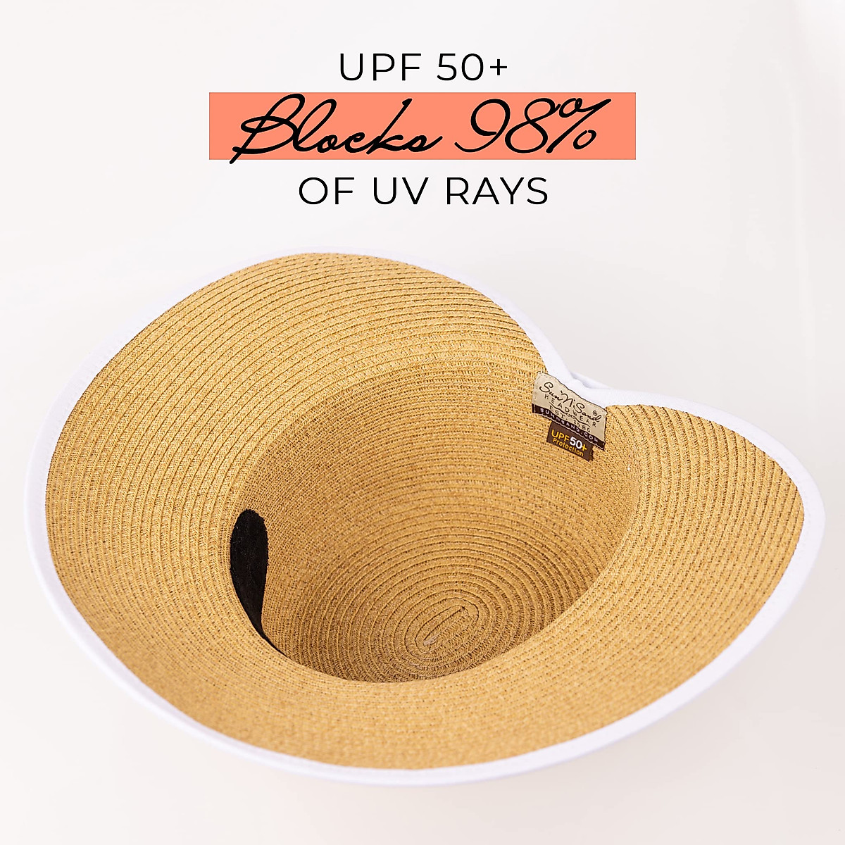 Sun 'N' Sand Women's French Laundry Sun Hat - UPF 50+ - Backless, Foldable, and Packable 4” Brim Hat - One Size in Black