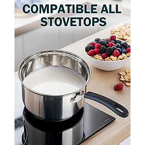 Cook N Home Professional Stainless Steel Saucepan with Lid, 1 Quarts, Silver