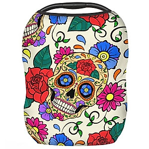 Sugar Skeleton Flower Baby Car Seat Cover for Baby Boys and Girls Breathable Lightweight Carseat Cover Baby Carrier Cover Soft Flexible for Girls Boys