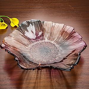 EWEIGEER 11.5-inch Crystal Glass Colorful Fruit Bowl Dessert Cake Candy Snack Plate,Art Sunflower-shaped,Large Size,Cool Design