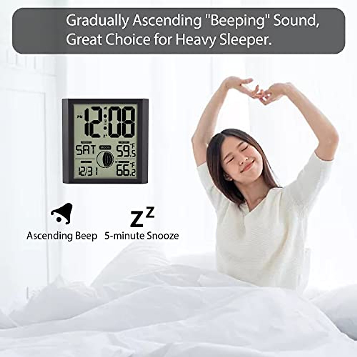 Digital Atomic Wall Clock, Atomic Clocks with Indoor Outdoor Temperature,Battery Operated,Calendar,Large Number Clock with Day and Date for Bedroom Home Office Elderly