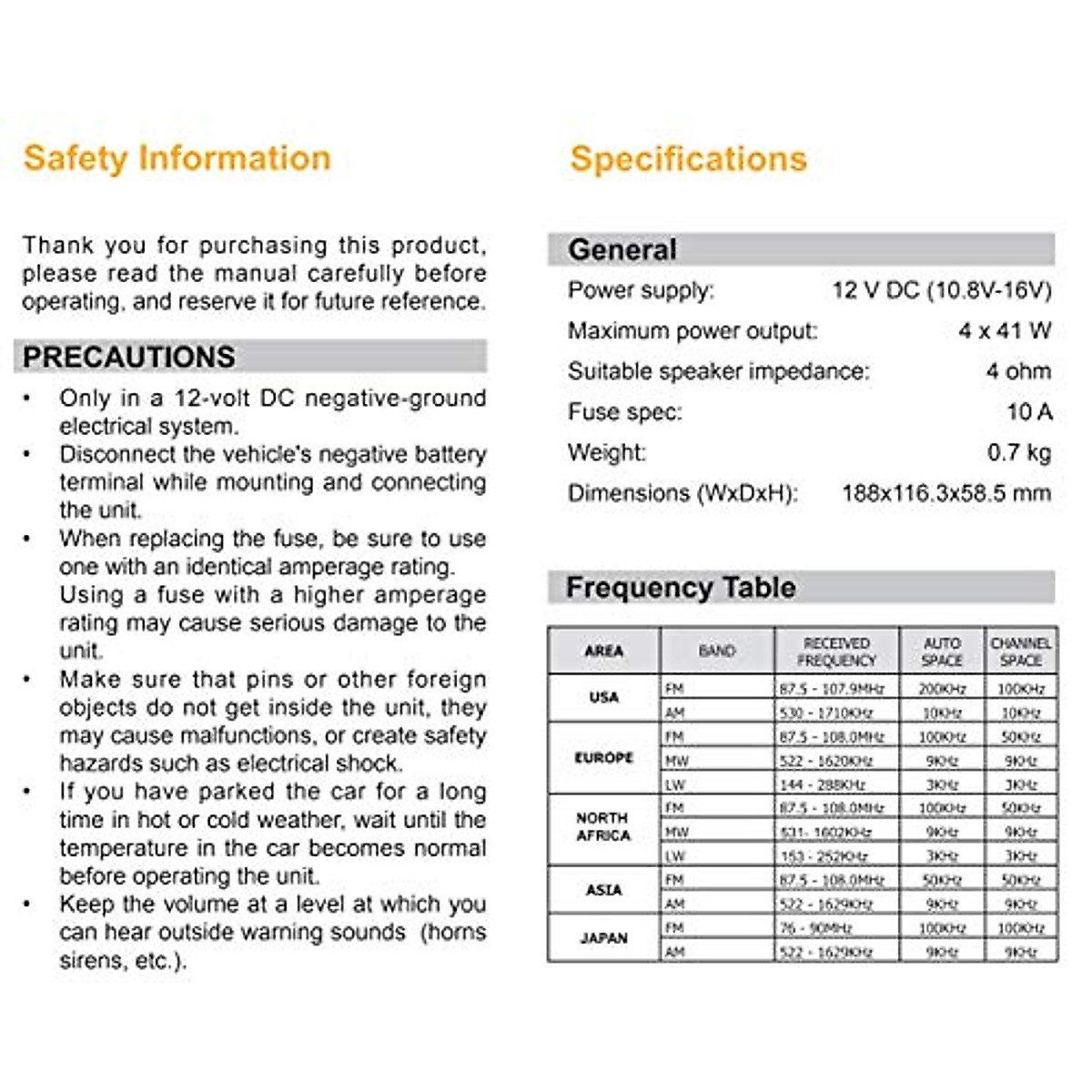 VDO Continental TR7412UB-OR European Style 12v Radio Orange Display Bluetooth