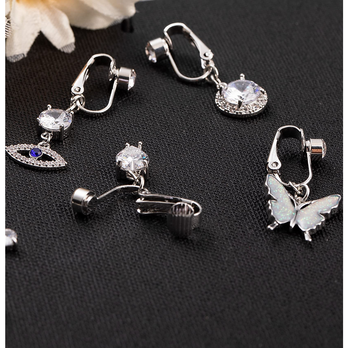 NICEIGHT 10PCS Faux Belly Button Rings for Women Dangle Belly Rings Clip On Belly Rings Butterfly Evil Eye Fake Navel Rings Non Piercing Jewelry S10