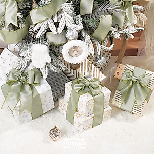 DINDOSAL Sage Green Christmas Ribbon Wired 2.5" x 10 Yard Dusty Green Wired Ribbon Green Wired Ribbon for Christmas Tree Decorations, Topper Bows, Wreaths, Crafts, Home Decor, Gift Wrapping