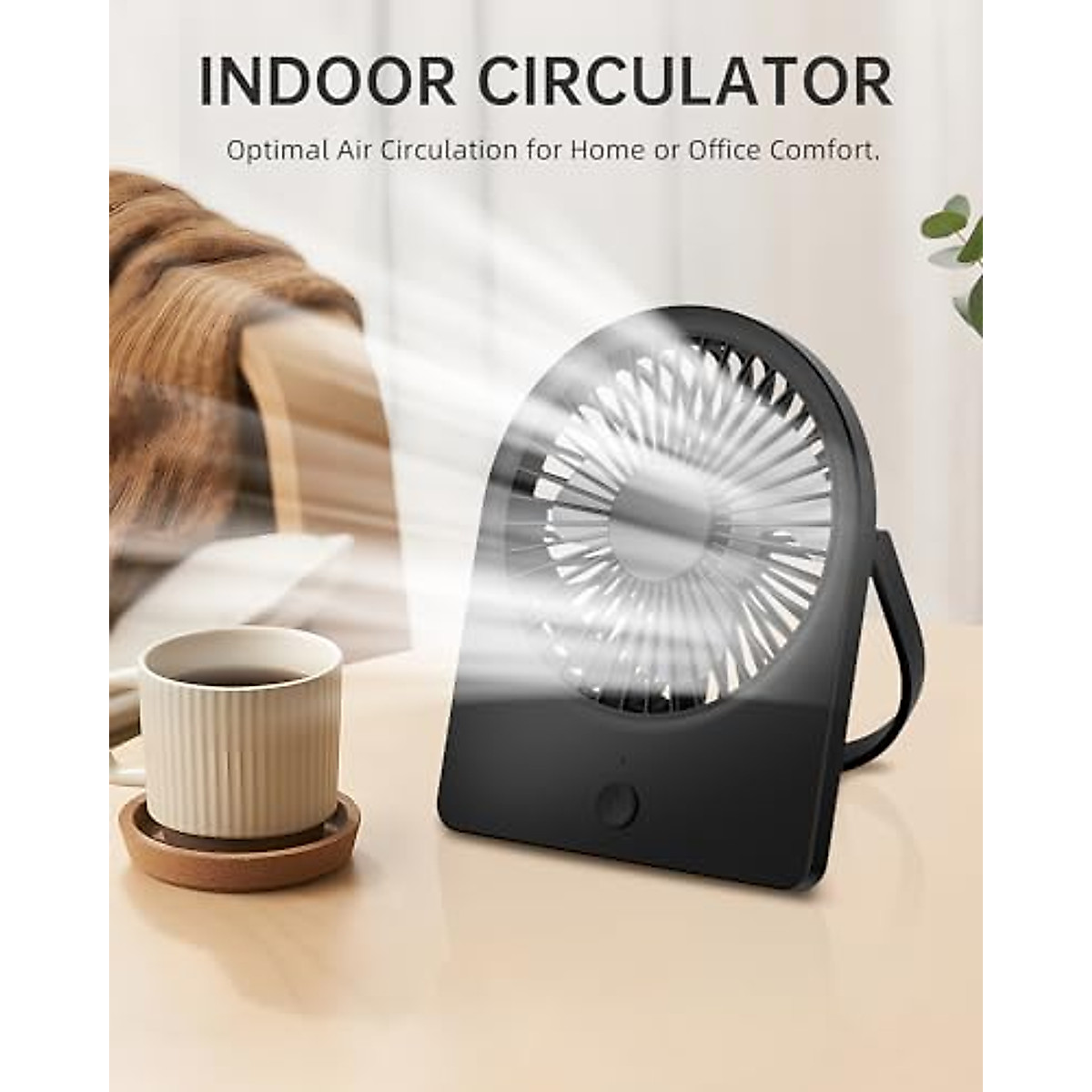 buywoo Portable USB Desk FAN, USB-A Corded Powered Small Personal Fan with 3-speed, Hangable Mini Foldable Desktop Fan with Strong Wind, Ultra Quiet for Home, Office, Desktop, Black