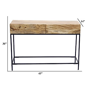 The Urban Port Mango Wood and Metal Console Table with Two Drawers, Brown