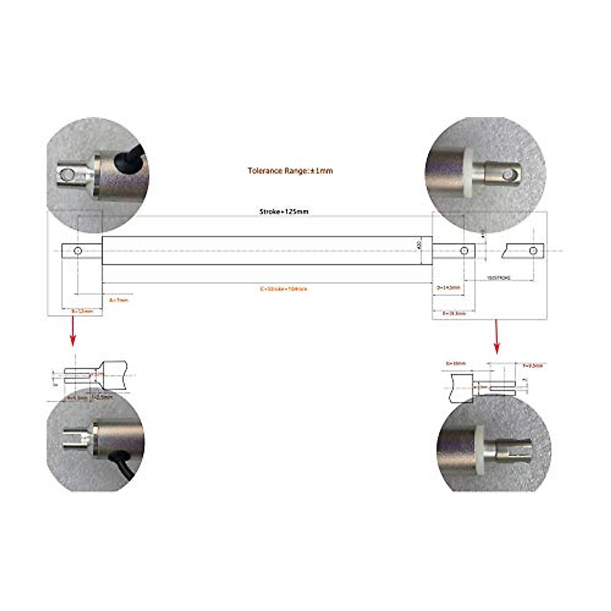 SOViK 12V DC Micro Linear Actuator 6 inch Stroke Max Force 22lbs Speed 0.5"/sec Tube Diameter 0.8" Internal Limit Switch