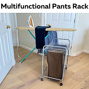 Evelots Pants Rack with 20 Pants Hangers Rolling Trolley-Skirt Hangers, Jean Organizer for Closet