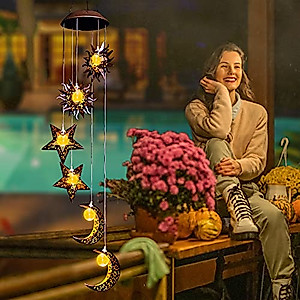Solar Wind Chimes for Outside Sun Moon Star Hanging Decor Outdoor Memorial Sympathy Wind Chimes for Garden Patio Balcony Birthday Women Mom Grandmom Gifts from Daughter
