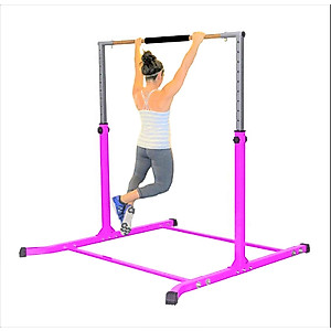 Pro-Gymnastics Expandable Gymnastics Kip Bar Horizontal Bar Junior Gymnastic Training High Bar Asymmetric Bar 13 Level Height Adjustable 3 to 5 FT Cushioned Bar & Curved Legs (Pink)