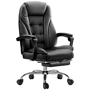 Hbada Office Chair Ergonomic Executive Office Chair PU Leather Swivel Desk Chairs,Adjustable Height Reclining Chair with Padded Armrest and Footrest, Black