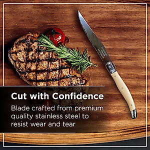 Wrenbury Classics Laguiole Steak Knives Set of 6 Stainless Steel – Dishwasher Safe Sharp Serrated Steak Knife Set, French Design Steak Knives for Dining - Ivory