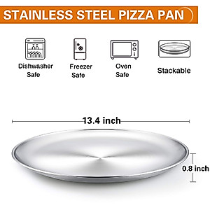 TeamFar Pizza Pan, 13.4 inch Stainless Steel Pizza Pan Set Large Pizza Oven Pans Tray for Baking Serving, Healthy & Heavy Duty, Oven & Dishwasher Safe - 2 Piece