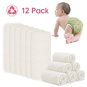 Damero 5-Layer Reusable Diapers Baby Inserts, 12PCS Cloth Diaper Inserts with an Extra Storage Bag