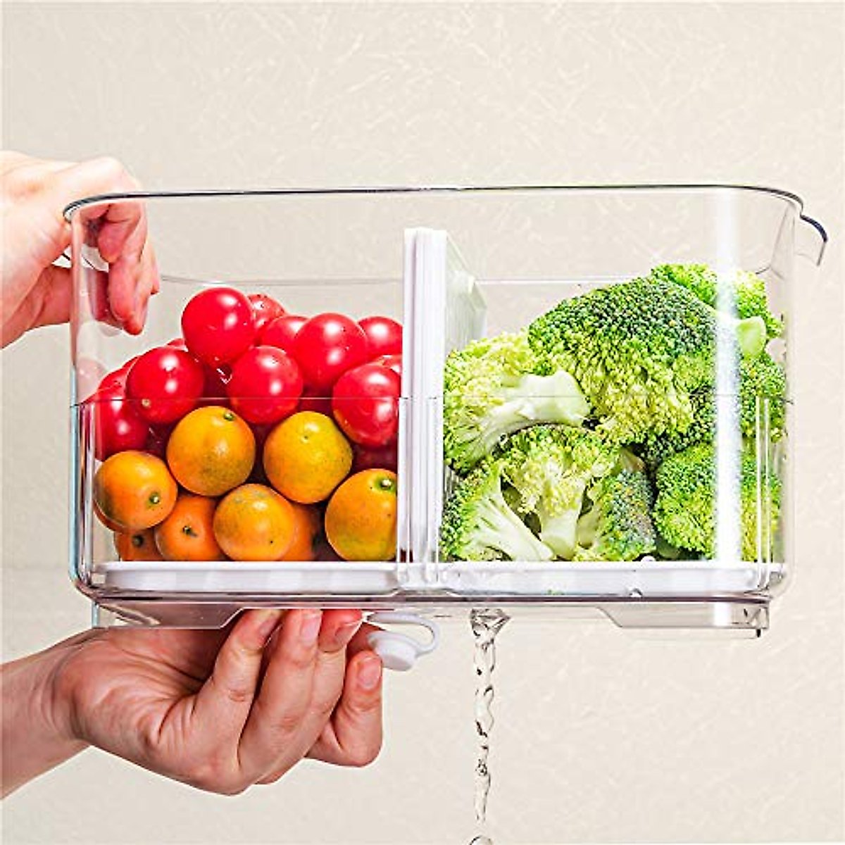 SANNO Produce Saver Storage Containers, Vegetable Fruit Storage Large Containers Bins, Refrigerator Fridge Stackable Bins Fresh Keeper with Lids and Vents,Stackable Salad Lettuce Keeper,2 Pack