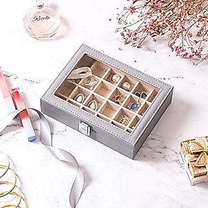 BEWISHOME Earring Jewelry Box 24 Slots Earring Holder Organizer for Girls Women Gifts Jewelry Box for Earrings Display Storage Case with Clear Glass Top Grey SSH17H