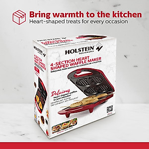 Holstein Housewares - Non-Stick Heart Waffle Maker, Red - Makes 4 Heart-Shaped Waffles in Minutes