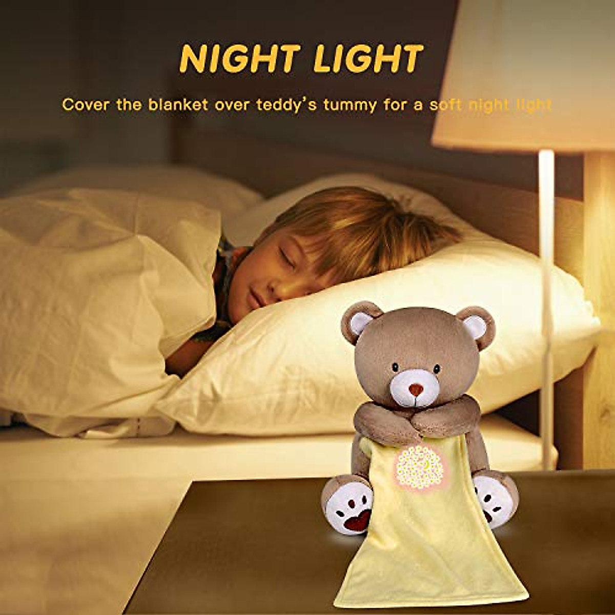 BEREST Rechargeable Sleep Soother Heartbeat Dreamy Bear, Baby Cry Sensor Lullabies & Shusher White Noise Machine, Nursery Decor Night Light Projector, Toddler Crib Sleeping Aid Baby Shower Gifts Teddy