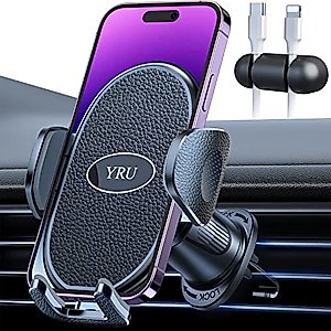 YRU Phone Mount for Car Vent [Upgraded Steel Clip], Sturdy Adjustable Shockproof Car Phone Holder, Handsfree Cell Phone Stand Cradle for iPhone 14 13 Pro Max, Samsung Universal Cellphone, Pickup Truck
