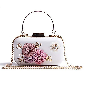 Emprier Womens Flowers Clutch Evening Purse Elegance Floral Beaded Wedding Tote Bags Bride Floral Shouder Handbags