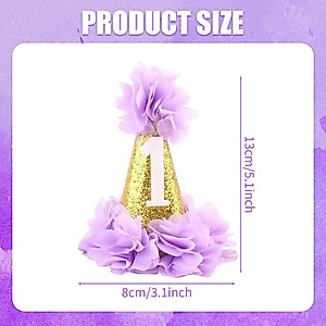 Stock Show 1st Pet Birthday Cone Hat Dogs Cats Holiday Party Hat Headwear Costume with Flowers Accessories and Adjustable Headband for Small Medium Dogs Cats Pets Baby, Purple