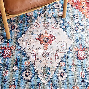 SAFAVIEH Tucson Collection Area Rug - 4' Square, Beige & Blue, Persian Medallion Design, Non-Shedding Machine Washable & Slip Resistant Ideal for High Traffic Areas in Living Room, Bedroom (TSN104B)