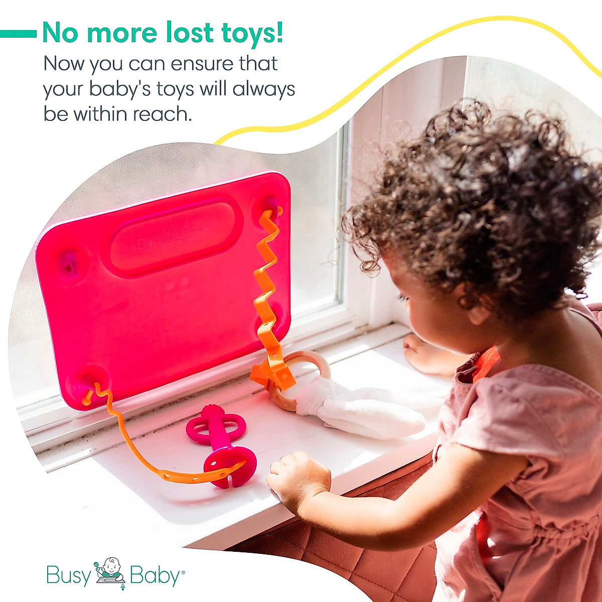 BUSY BABY Toy Bungee for Baby Toys, Dishwasher Safe, Made with 100% Food-Grade Silicone (Yellow)