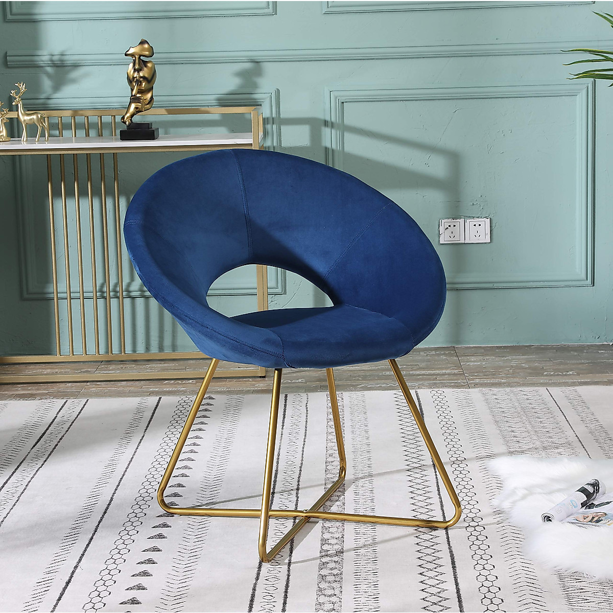 Roundhill Furniture Slatina Silky Velvet Upholstered Accent Chair with Gold Tone Finished Base, 25D x 28W x 31.5H in, Blue