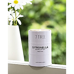 Citronella Candle Outdoor, Garden Citronella Oil Scented Candle, Large Soy Wax Tin Candle for Indoors, Outdoors, Garden,Camping, 60 Hours Long Burning, 12.34Oz White