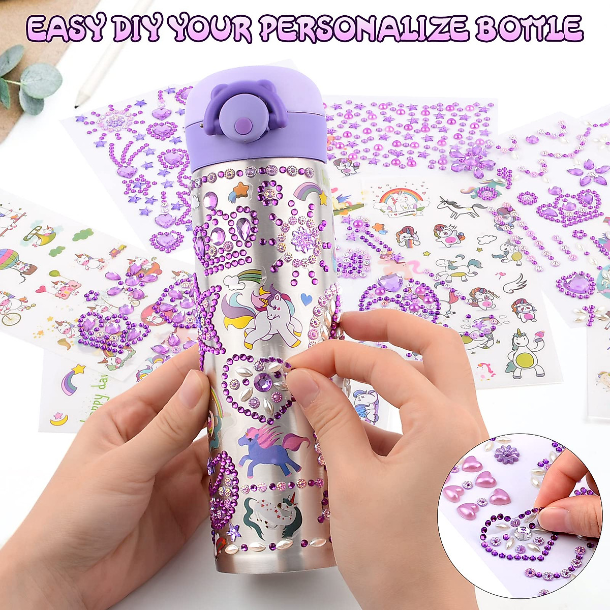 Decorate Your Own Water Bottle Kits for Girls Age 4-6-7-8-10-12, Valentines Day Gifts for Kids with Cute Stickers Arts and Crafts for School, Birthday Easter Gifts for Girls, Back to School Supplies
