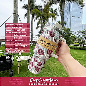 Cupcupmore 40oz Pink Cow Bling Rhinestone Stainless Steel Sippy Tumbler Glitter Vacuum Insulated Water Bottle with Straw & Lid & Handle,Thermos for Hot & Cold Drinks,Car Cup Holder,Coffee