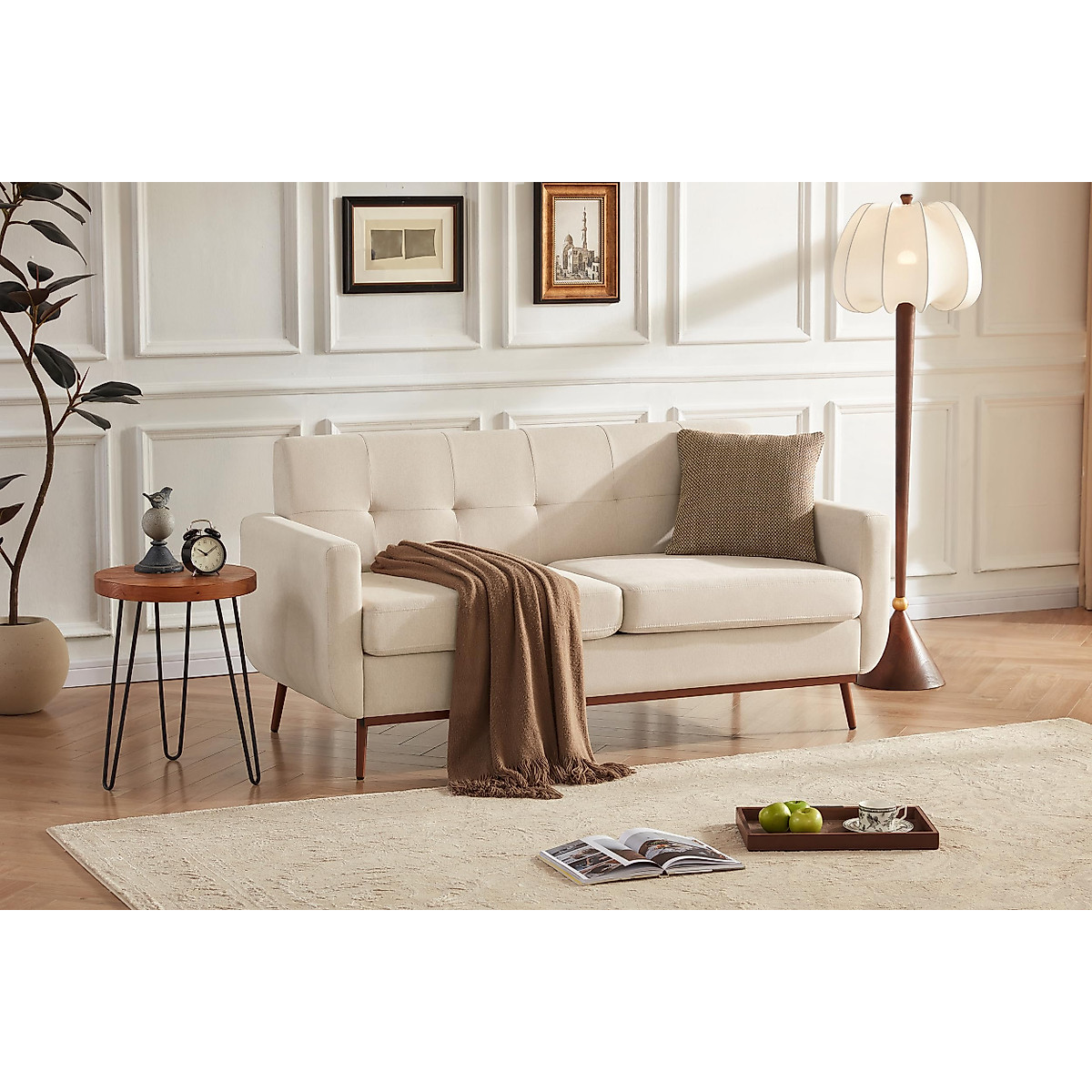 Weture 65" Loveseat Sofa, Mid Century Modern Love Seat Couches for Living Room, Comfy Upholstered Sofa Couch for Bedroom, Tufted Design 2 Seater Love Seat Sofa for Small Spaces (Linen-Beige Cream)