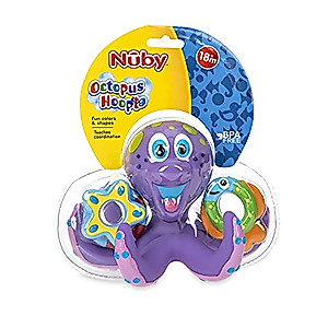 Nuby Floating Purple Octopus with 3 Hoopla Rings Interactive Bath Toy