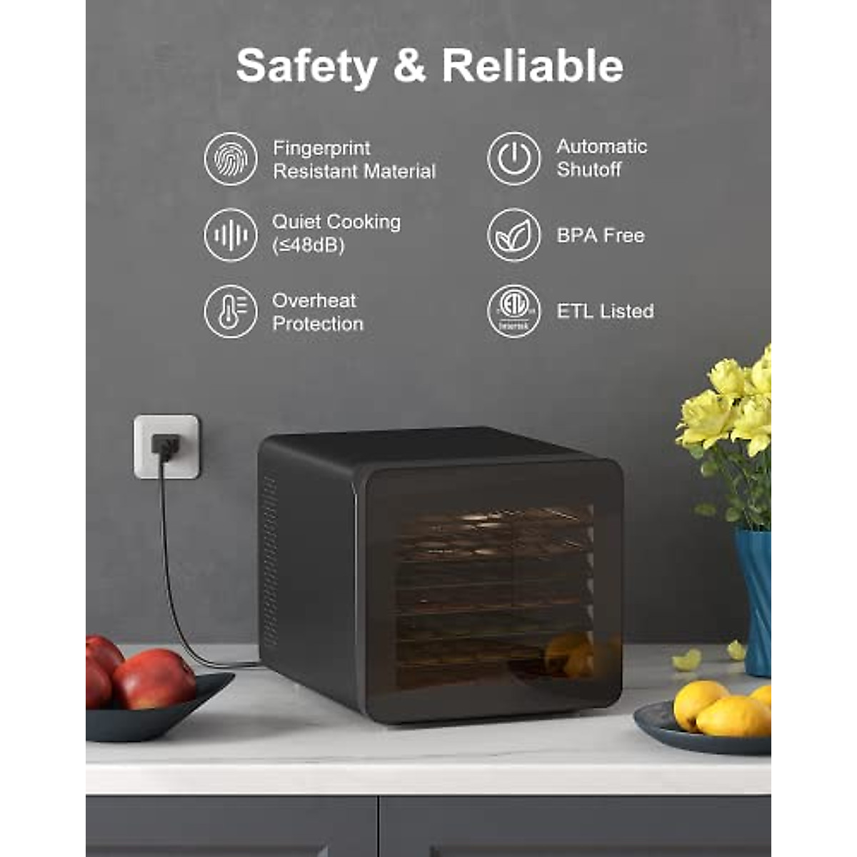 CROWNFUL Food Dehydrator Machine, 7 Stainless Steel Trays, Dryer for Jerky, Vegetable, Fruit, Meat, Dog Treats, Herbs, and Yogurt, Equipped Safety Over-Heat Protection, Digital Timer and Temperature Control, ETL Listed, 30+ Free Online Recipes, Black