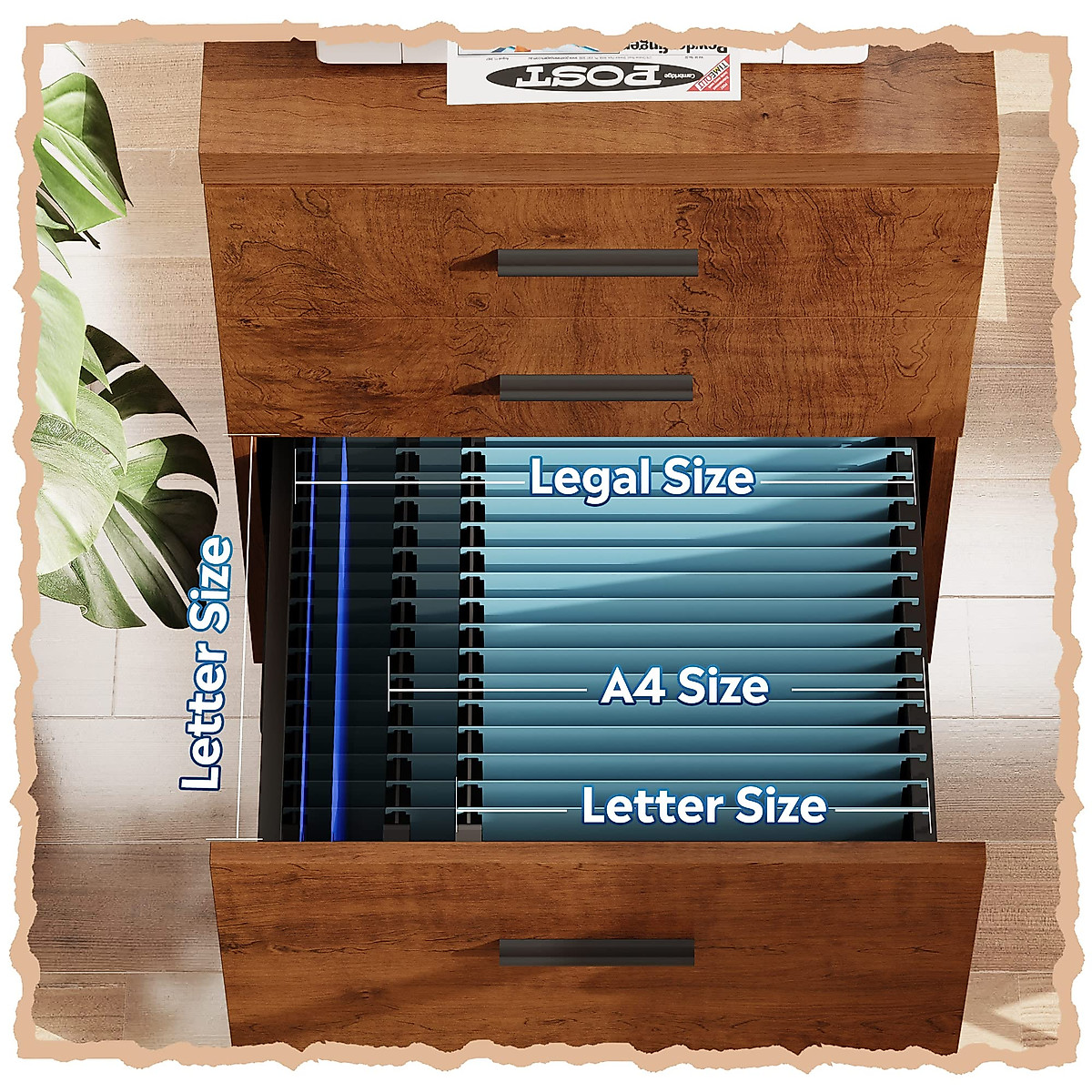 DEVAISE 3 Drawer File Cabinet for Home Office, Wood Under Desk Filing Cabinet, Rolling Printer Stand with Wheels, Walnut