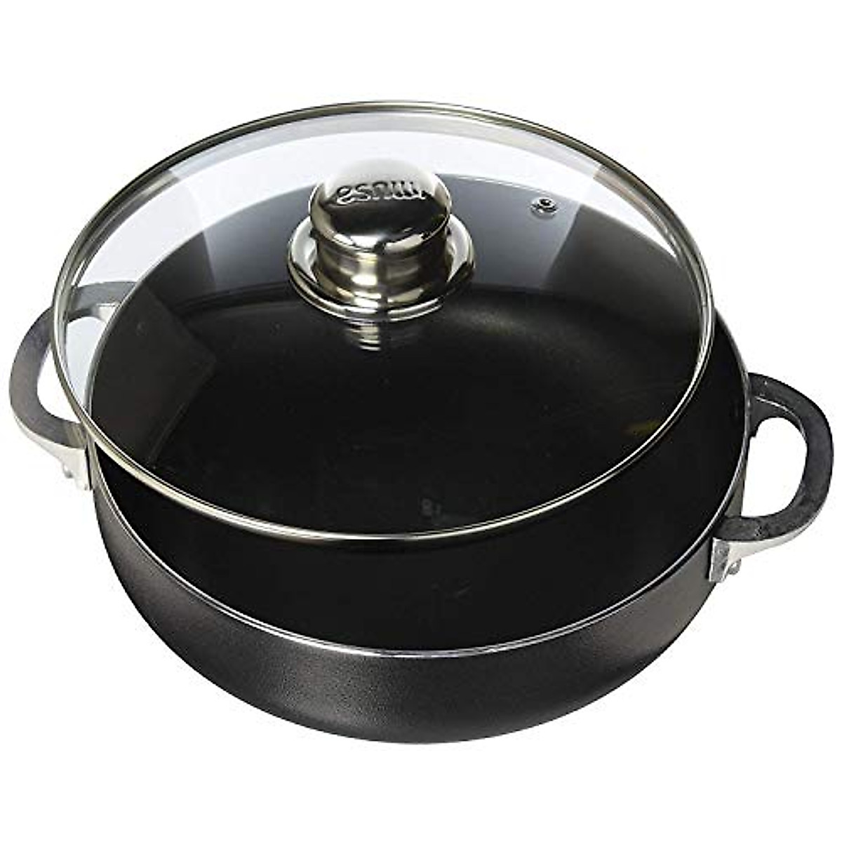 IMUSA USA 3.2-Quart Nonstick Charcoal Caldero (Dutch Oven) with Glass Lid,Black