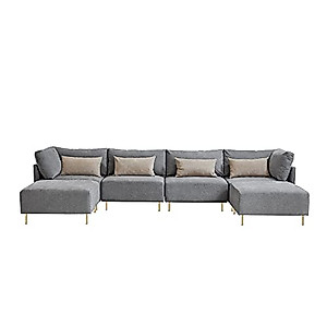 Familymill 143'' U-Shaped Convertible Linen Sectional Sofa Living Room Sofa Couch with 2 Ottomans, Grey