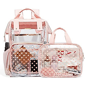 LIGHT FLIGHT Clear Backpack Heavy Duty Transparent Backpack Set See Through Bookbags Durable Backpacks for College, Security, Pink
