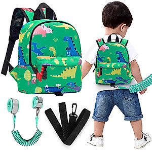 Accmor Toddler Harness Backpack Leash, Baby Dinosaur Backpacks with Anti Lost Wrist Link, Cute Mini Child Backpack Wristband Tether Strap and Protection Leashes for Baby Boys (Green)